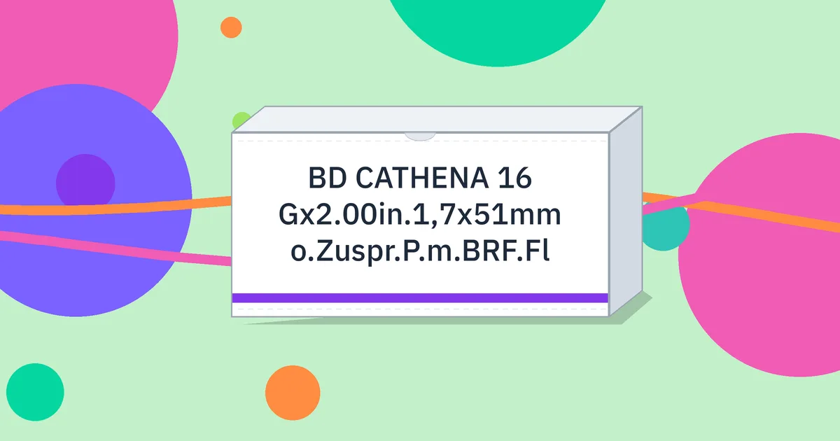 Symbolbild: Packung mit der Aufschrift BD CATHENA 16 Gx2.00in.1,7x51mm o.Zuspr.P.m.BRF.Fl (PZN 17176766) – Verfügbarkeit und Bezug in Apotheken in Frankfurt am Main