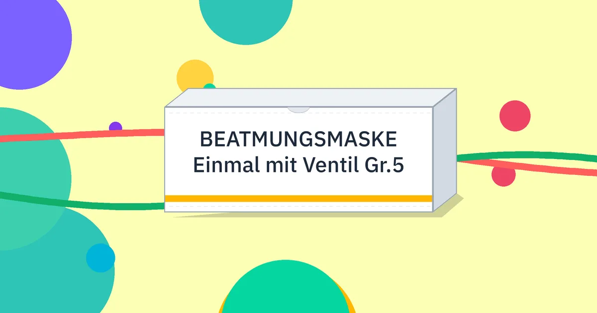 Symbolbild: Packung mit der Aufschrift BEATMUNGSMASKE Einmal mit Ventil Gr.5 (PZN 06973028) – Verfügbarkeit und Bezug in Apotheken in Frankfurt am Main