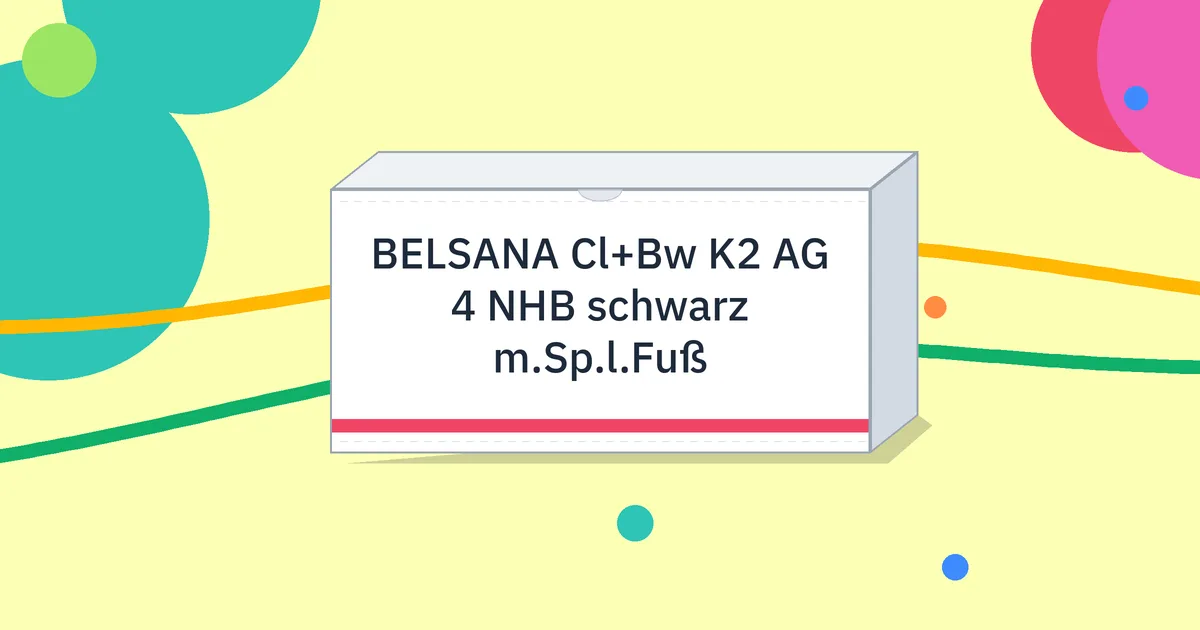 Symbolbild: Packung mit der Aufschrift BELSANA Cl+Bw K2 AG 4 NHB schwarz m.Sp.l.Fuß (PZN 12247183) – Verfügbarkeit und Bezug in Apotheken in Frankfurt am Main