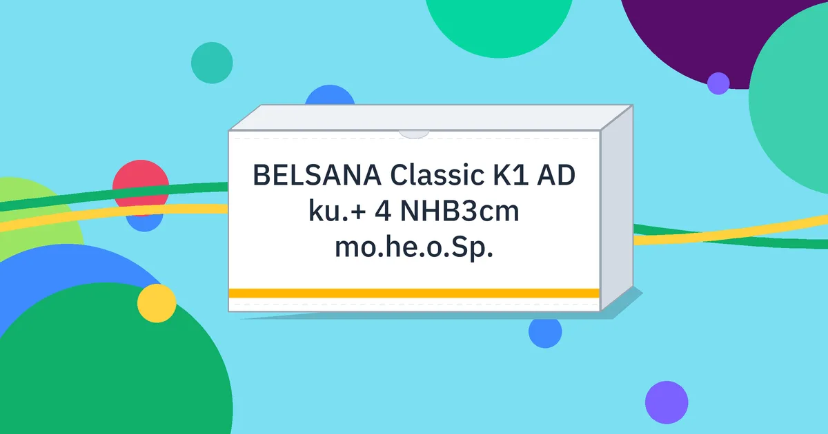 Symbolbild: Packung mit der Aufschrift BELSANA Classic K1 AD ku.+ 4 NHB3cm mo.he.o.Sp. (PZN 19256044) – Verfügbarkeit und Bezug in Apotheken in Frankfurt am Main
