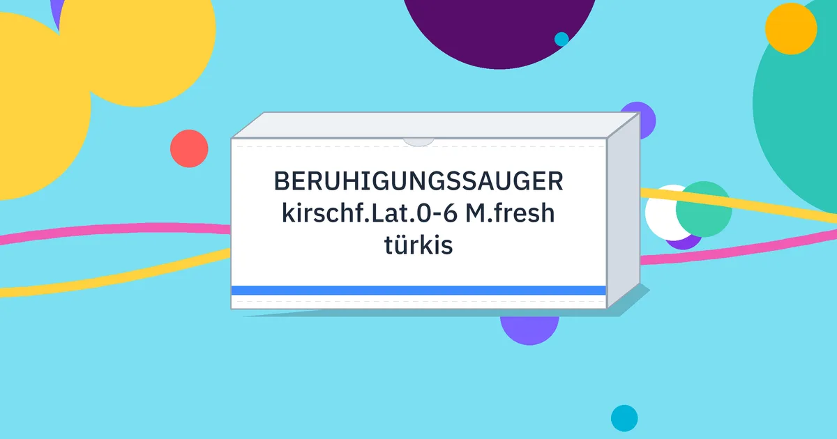 Symbolbild: Packung mit der Aufschrift BERUHIGUNGSSAUGER kirschf.Lat.0-6 M.fresh türkis (PZN 16840481) – Verfügbarkeit und Bezug in Apotheken in Frankfurt am Main
