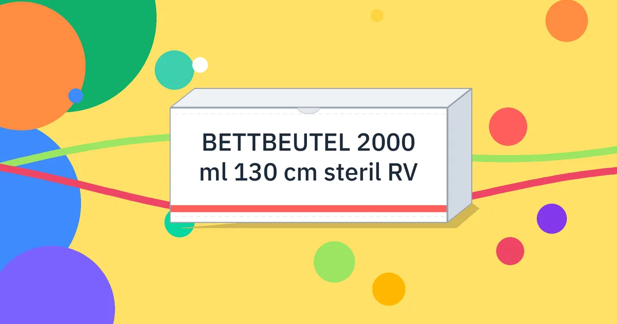Symbolbild: Packung mit der Aufschrift BETTBEUTEL 2000 ml 130 cm steril RV (PZN 01815891) – Verfügbarkeit und Bezug in Apotheken in Frankfurt am Main