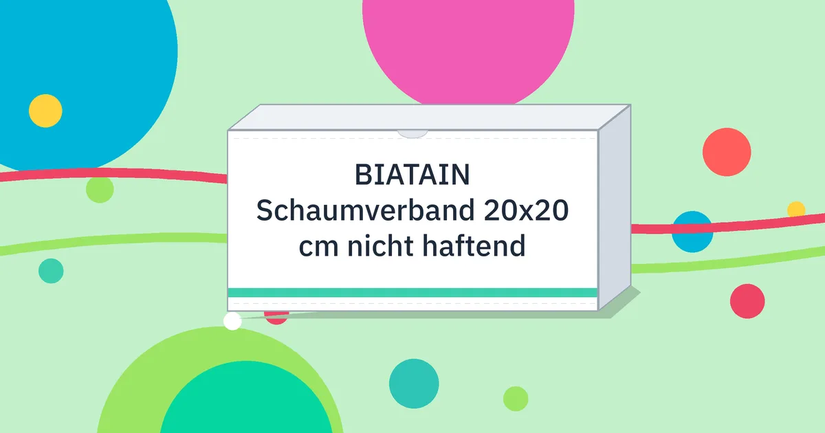 Symbolbild: Packung mit der Aufschrift BIATAIN Schaumverband 20x20 cm nicht haftend (PZN 14280084) – Verfügbarkeit und Bezug in Apotheken in Frankfurt am Main