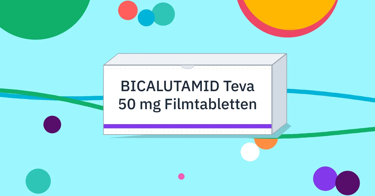 Symbolbild: Packung mit der Aufschrift BICALUTAMID Teva 50 mg Filmtabletten (PZN 06724756) – Verfügbarkeit und Bezug in Apotheken in Frankfurt am Main
