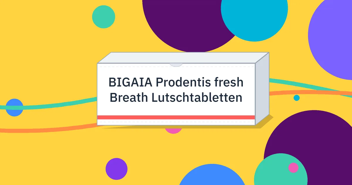 Symbolbild: Packung mit der Aufschrift BIGAIA Prodentis fresh Breath Lutschtabletten (PZN 20038246) – Verfügbarkeit und Bezug in Apotheken in Frankfurt am Main