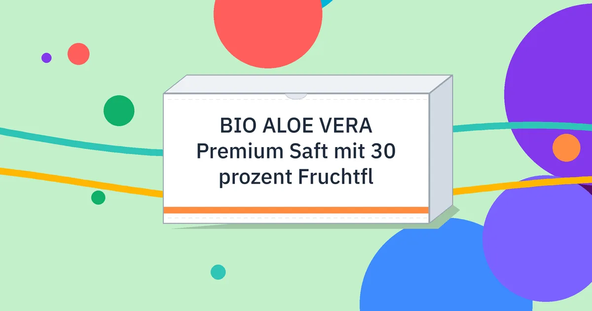 Symbolbild: Packung mit der Aufschrift BIO ALOE VERA Premium Saft mit 30 prozent Fruchtfl (PZN 11643161) – Verfügbarkeit und Bezug in Apotheken in Frankfurt am Main