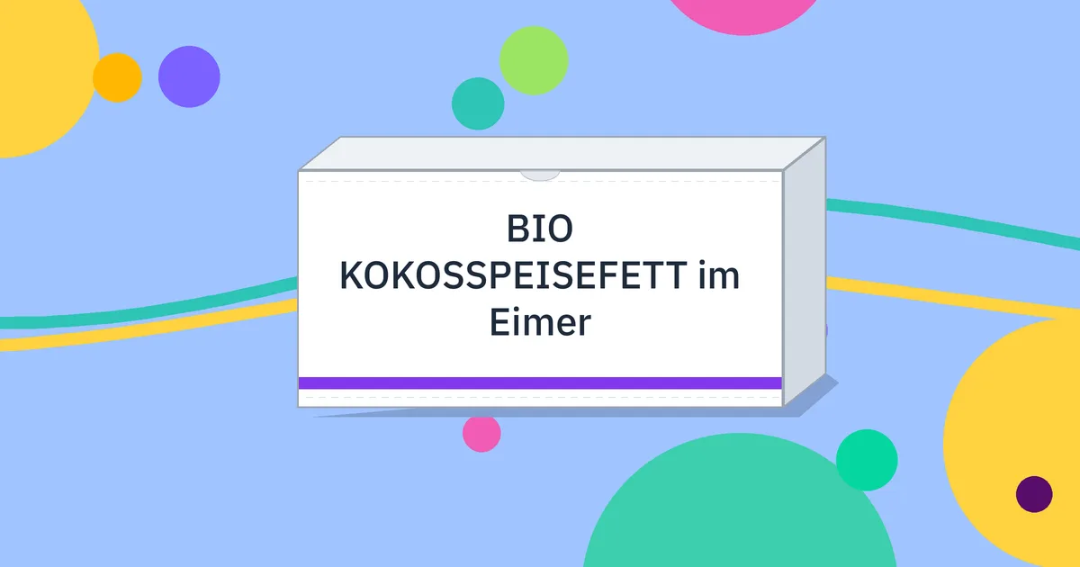 Symbolbild: Packung mit der Aufschrift BIO KOKOSSPEISEFETT im Eimer (PZN 11890356) – Verfügbarkeit und Bezug in Apotheken in Frankfurt am Main