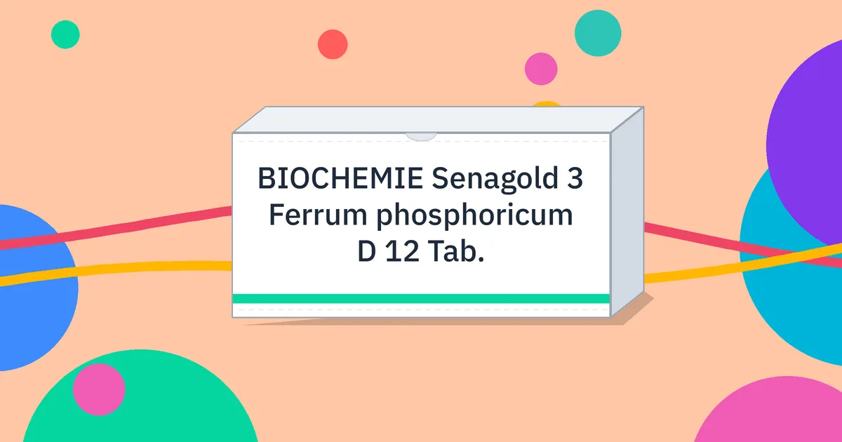 Symbolbild: Packung mit der Aufschrift BIOCHEMIE Senagold 3 Ferrum phosphoricum D 12 Tab. (PZN 06827404) – Verfügbarkeit und Bezug in Apotheken in Frankfurt am Main