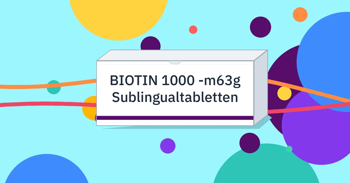 Symbolbild: Packung mit der Aufschrift BIOTIN 1000 -m63g Sublingualtabletten (PZN 19694287) – Verfügbarkeit und Bezug in Apotheken in Frankfurt am Main