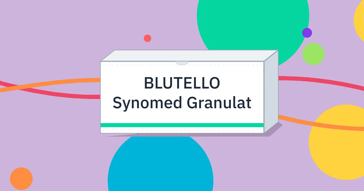 Symbolbild: Packung mit der Aufschrift BLUTELLO Synomed Granulat (PZN 00664763) – Verfügbarkeit und Bezug in Apotheken in Frankfurt am Main