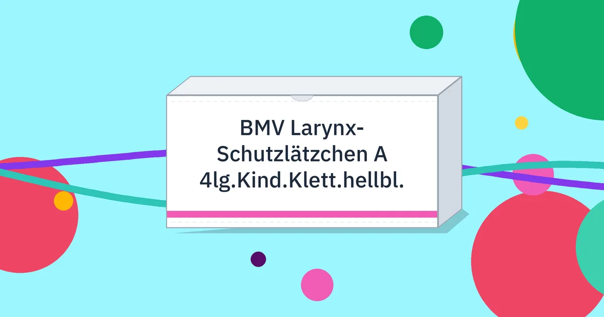 Symbolbild: Packung mit der Aufschrift BMV Larynx-Schutzlätzchen A 4lg.Kind.Klett.hellbl. (PZN 10083694) – Verfügbarkeit und Bezug in Apotheken in Frankfurt am Main