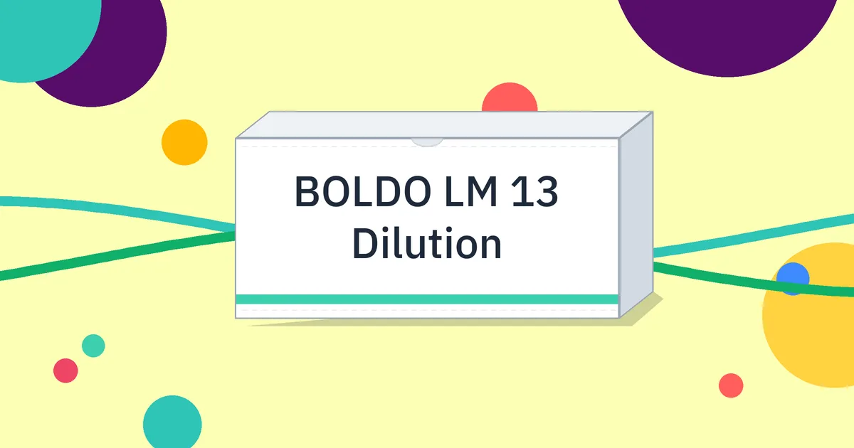 Symbolbild: Packung mit der Aufschrift BOLDO LM 13 Dilution (PZN 13390391) – Verfügbarkeit und Bezug in Apotheken in Frankfurt am Main