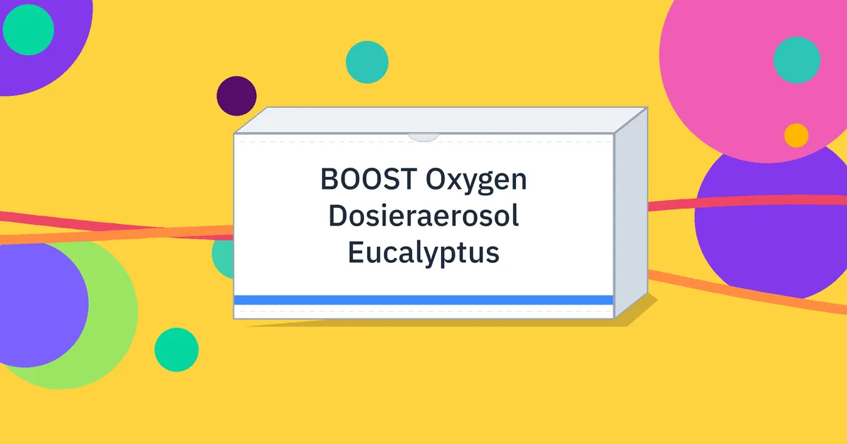 Symbolbild: Packung mit der Aufschrift BOOST Oxygen Dosieraerosol Eucalyptus (PZN 18085847) – Verfügbarkeit und Bezug in Apotheken in Frankfurt am Main