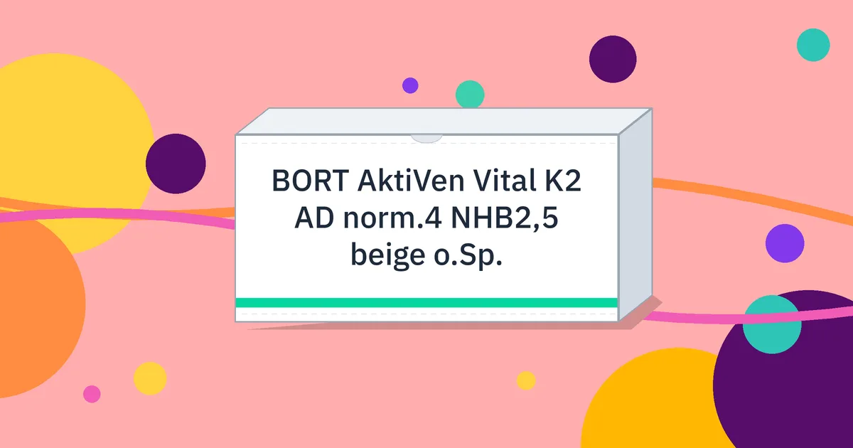 Symbolbild: Packung mit der Aufschrift BORT AktiVen Vital K2 AD norm.4 NHB2,5 beige o.Sp. (PZN 17498949) – Verfügbarkeit und Bezug in Apotheken in Frankfurt am Main