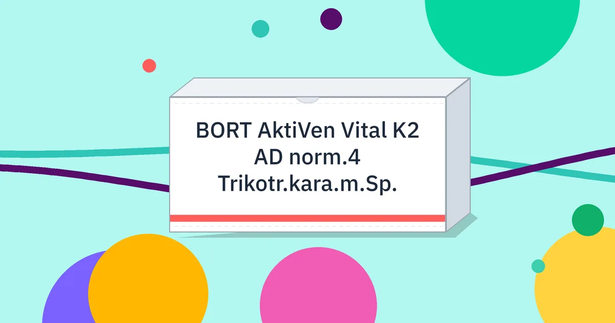 Symbolbild: Packung mit der Aufschrift BORT AktiVen Vital K2 AD norm.4 Trikotr.kara.m.Sp. (PZN 12549441) – Verfügbarkeit und Bezug in Apotheken in Frankfurt am Main