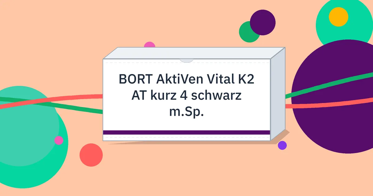Symbolbild: Packung mit der Aufschrift BORT AktiVen Vital K2 AT kurz 4 schwarz m.Sp. (PZN 13740595) – Verfügbarkeit und Bezug in Apotheken in Frankfurt am Main