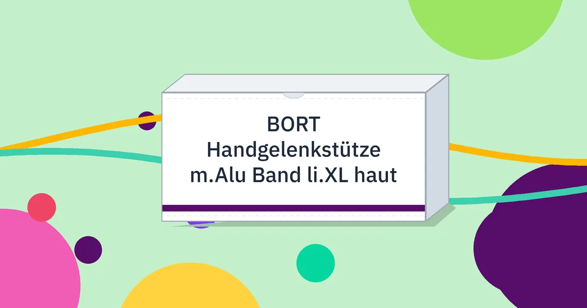 Symbolbild: Packung mit der Aufschrift BORT Handgelenkstütze m.Alu Band li.XL haut (PZN 04125299) – Verfügbarkeit und Bezug in Apotheken in Frankfurt am Main