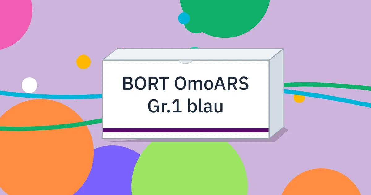 Symbolbild: Packung mit der Aufschrift BORT OmoARS Gr.1 blau (PZN 02887622) – Verfügbarkeit und Bezug in Apotheken in Frankfurt am Main