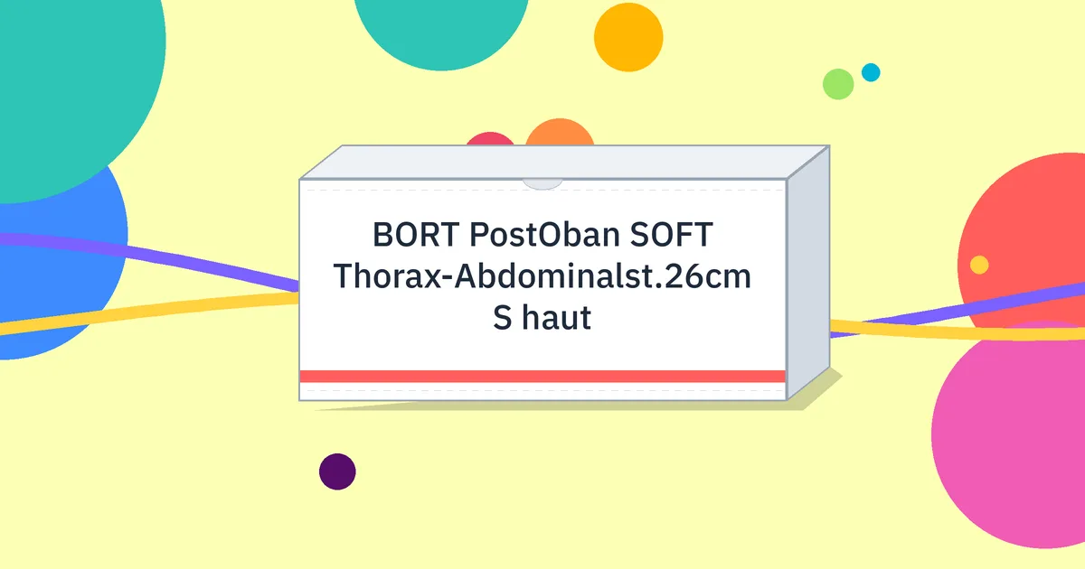 Symbolbild: Packung mit der Aufschrift BORT PostOban SOFT Thorax-Abdominalst.26cm S haut (PZN 12574611) – Verfügbarkeit und Bezug in Apotheken in Frankfurt am Main