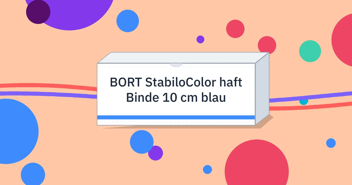 Symbolbild: Packung mit der Aufschrift BORT StabiloColor haft Binde 10 cm blau (PZN 08829382) – Verfügbarkeit und Bezug in Apotheken in Frankfurt am Main