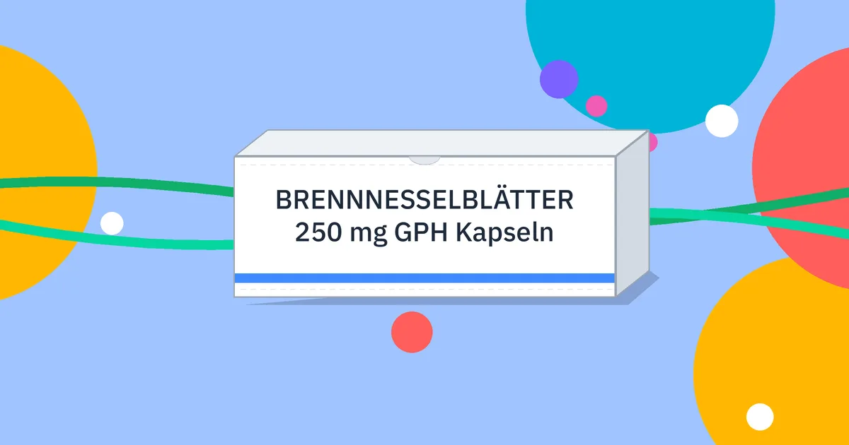 Symbolbild: Packung mit der Aufschrift BRENNNESSELBLÄTTER 250 mg GPH Kapseln (PZN 04411711) – Verfügbarkeit und Bezug in Apotheken in Frankfurt am Main