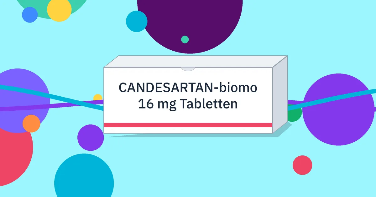 Symbolbild: Packung mit der Aufschrift CANDESARTAN-biomo 16 mg Tabletten (PZN 09474952) – Verfügbarkeit und Bezug in Apotheken in Frankfurt am Main