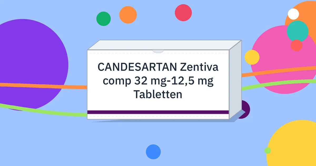 Symbolbild: Packung mit der Aufschrift CANDESARTAN Zentiva comp 32 mg-12,5 mg Tabletten (PZN 01761899) – Verfügbarkeit und Bezug in Apotheken in Frankfurt am Main
