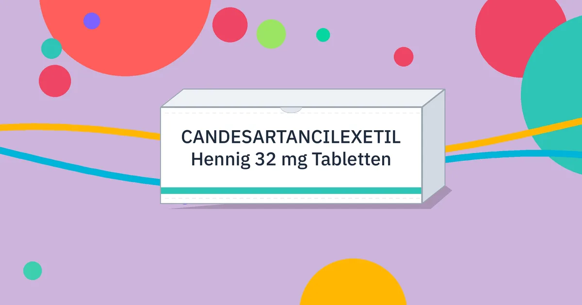 Symbolbild: Packung mit der Aufschrift CANDESARTANCILEXETIL Hennig 32 mg Tabletten (PZN 09530834) – Verfügbarkeit und Bezug in Apotheken in Frankfurt am Main