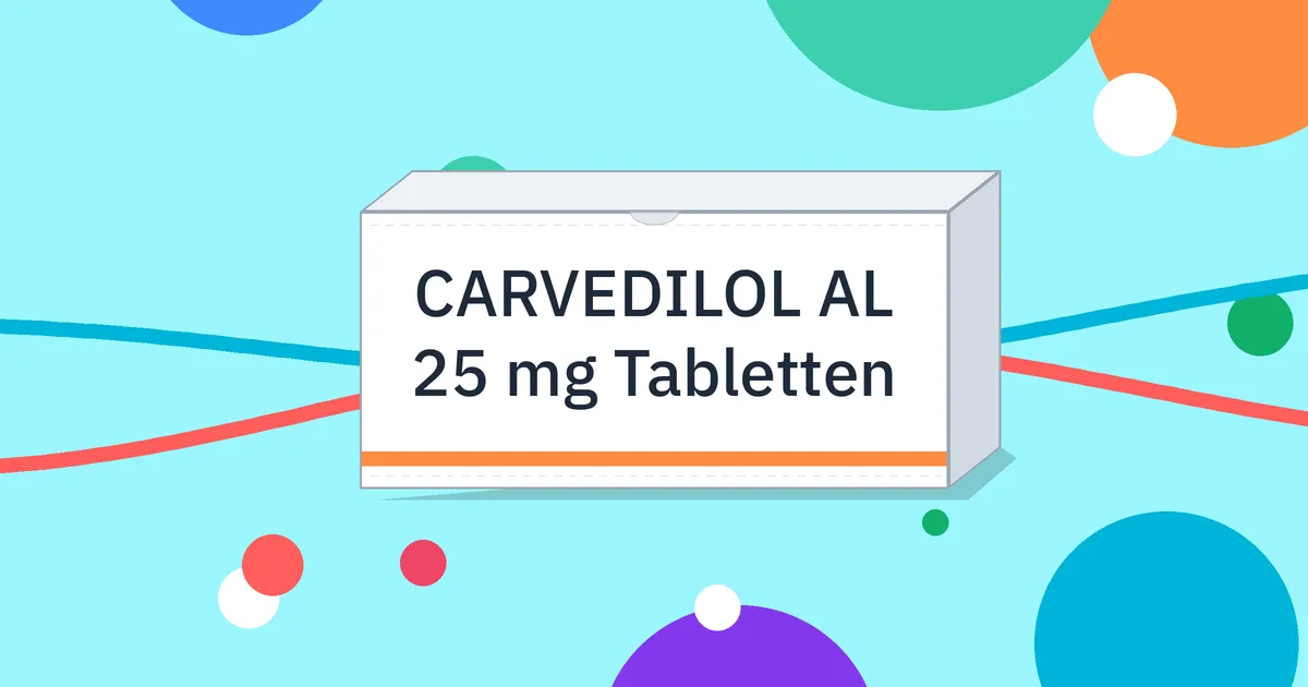 Symbolbild: Packung mit der Aufschrift CARVEDILOL AL 25 mg Tabletten (PZN 00044500) – Verfügbarkeit und Bezug in Apotheken in Frankfurt am Main