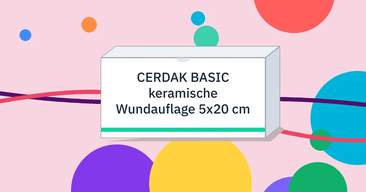 Symbolbild: Packung mit der Aufschrift CERDAK BASIC keramische Wundauflage 5x20 cm (PZN 19187076) – Verfügbarkeit und Bezug in Apotheken in Frankfurt am Main