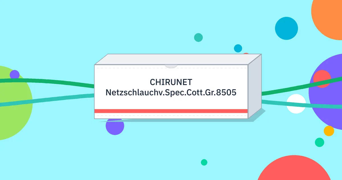 Symbolbild: Packung mit der Aufschrift CHIRUNET Netzschlauchv.Spec.Cott.Gr.8505 (PZN 08536970) – Verfügbarkeit und Bezug in Apotheken in Frankfurt am Main