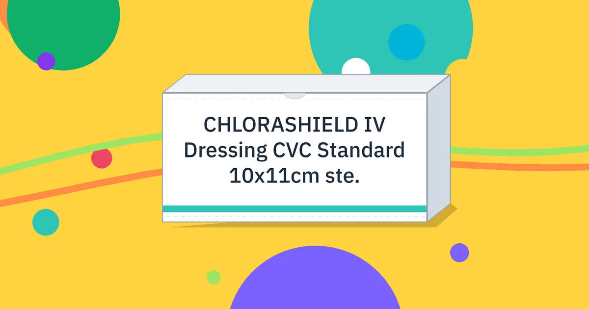 Symbolbild: Packung mit der Aufschrift CHLORASHIELD IV Dressing CVC Standard 10x11cm ste. (PZN 16914104) – Verfügbarkeit und Bezug in Apotheken in Frankfurt am Main