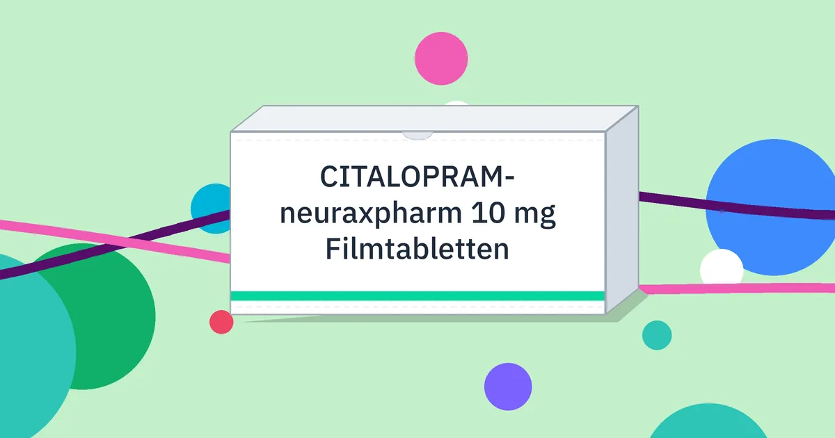 Symbolbild: Packung mit der Aufschrift CITALOPRAM-neuraxpharm 10 mg Filmtabletten (PZN 01121208) – Verfügbarkeit und Bezug in Apotheken in Frankfurt am Main