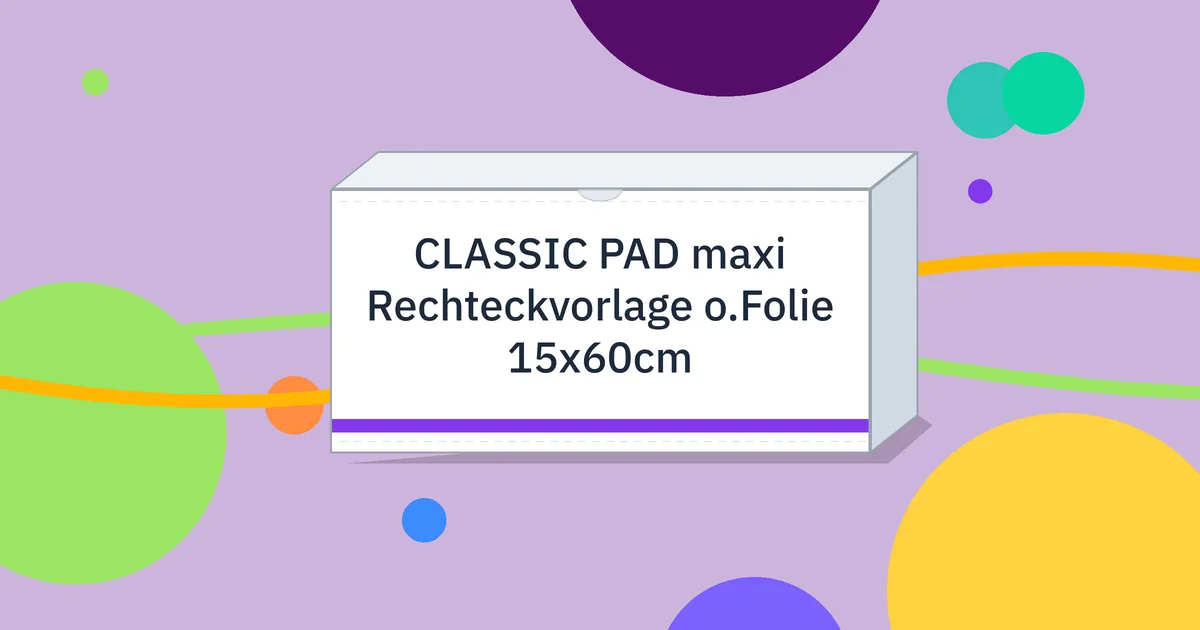 Symbolbild: Packung mit der Aufschrift CLASSIC PAD maxi Rechteckvorlage o.Folie 15x60cm (PZN 10329971) – Verfügbarkeit und Bezug in Apotheken in Frankfurt am Main