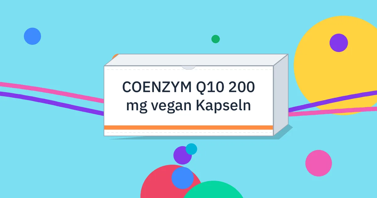 Symbolbild: Packung mit der Aufschrift COENZYM Q10 200 mg vegan Kapseln (PZN 18735340) – Verfügbarkeit und Bezug in Apotheken in Frankfurt am Main