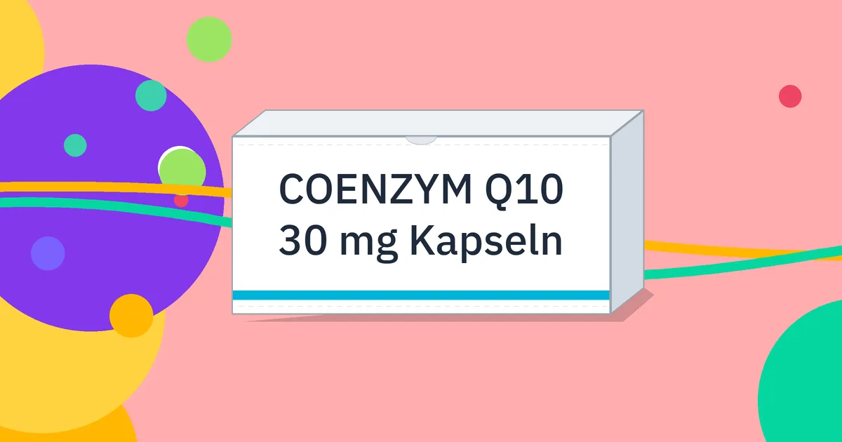 Symbolbild: Packung mit der Aufschrift COENZYM Q10 30 mg Kapseln (PZN 14058210) – Verfügbarkeit und Bezug in Apotheken in Frankfurt am Main