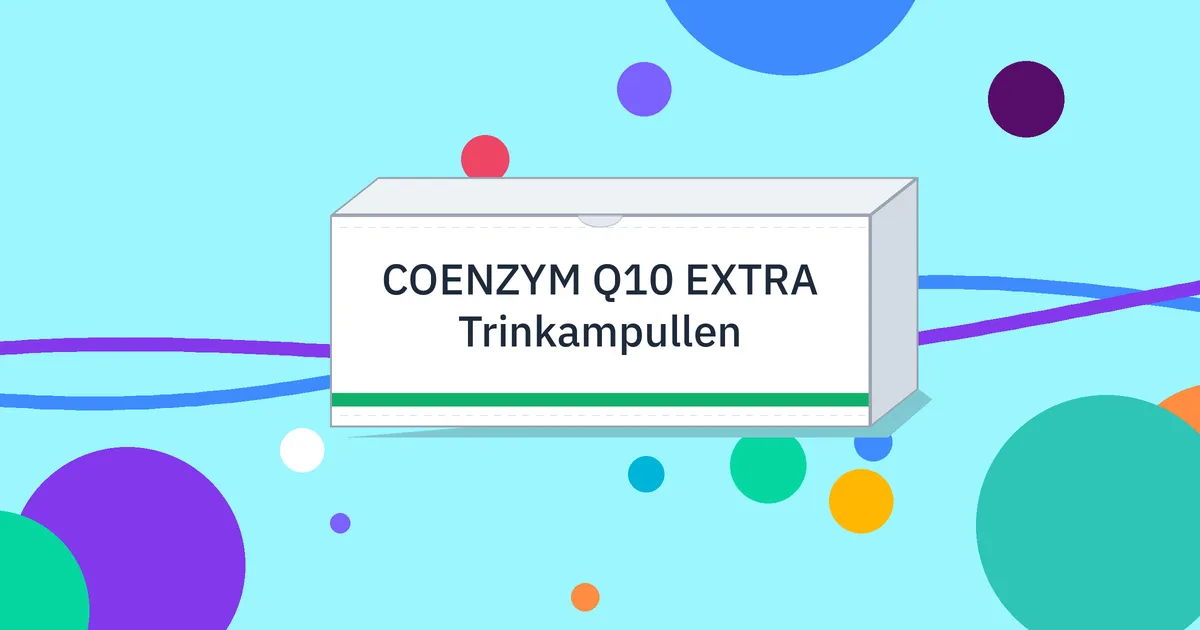 Symbolbild: Packung mit der Aufschrift COENZYM Q10 EXTRA Trinkampullen (PZN 10390812) – Verfügbarkeit und Bezug in Apotheken in Frankfurt am Main