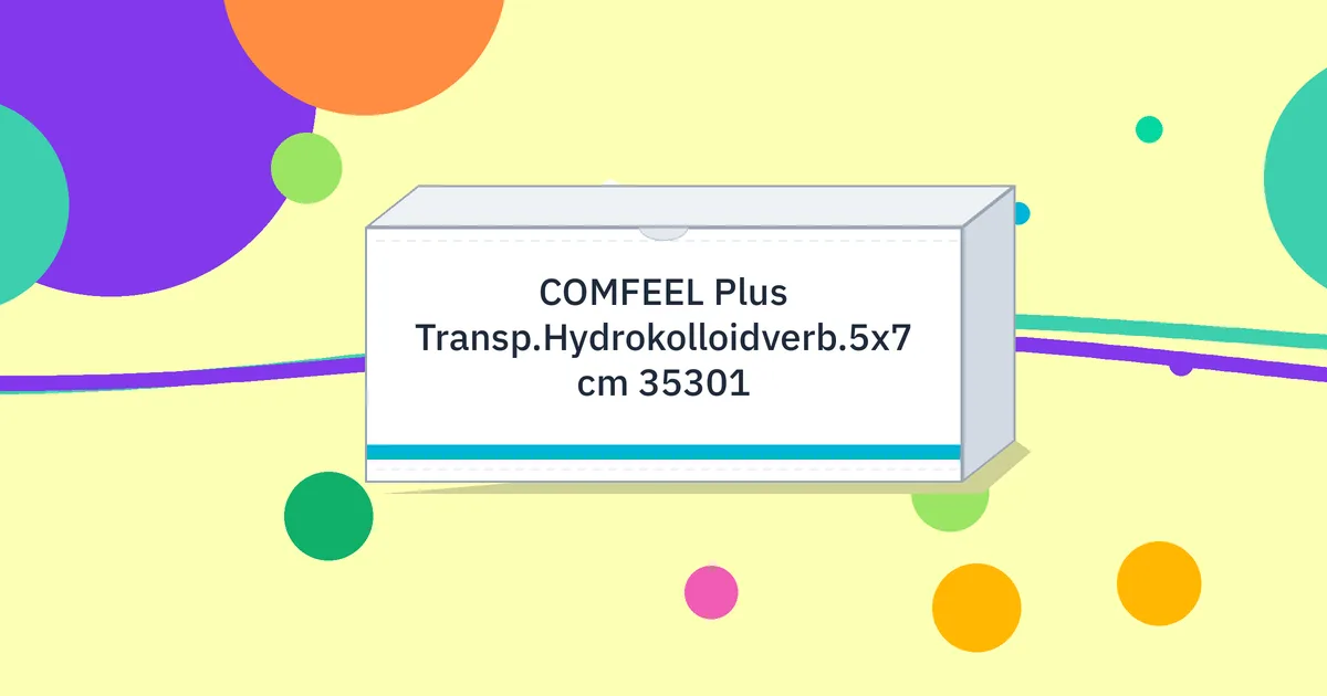 Symbolbild: Packung mit der Aufschrift COMFEEL Plus Transp.Hydrokolloidverb.5x7 cm 35301 (PZN 09292441) – Verfügbarkeit und Bezug in Apotheken in Frankfurt am Main