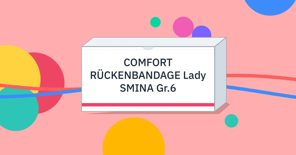 Symbolbild: Packung mit der Aufschrift COMFORT RÜCKENBANDAGE Lady SMINA Gr.6 (PZN 20163282) – Verfügbarkeit und Bezug in Apotheken in Frankfurt am Main