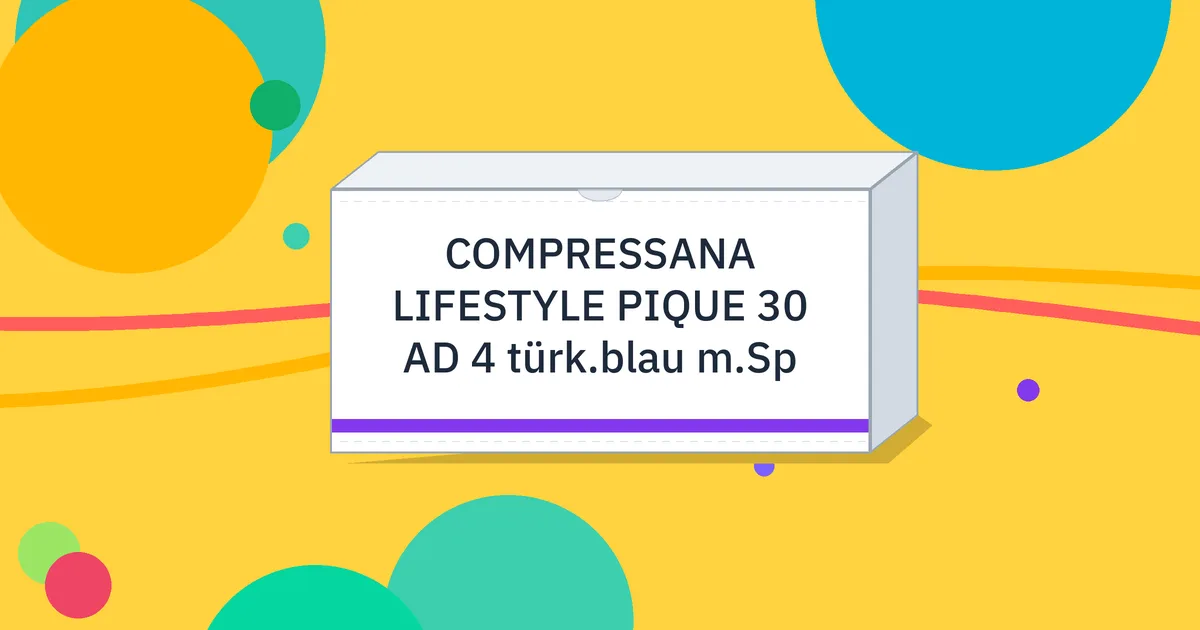 Symbolbild: Packung mit der Aufschrift COMPRESSANA LIFESTYLE PIQUE 30 AD 4 türk.blau m.Sp (PZN 19689731) – Verfügbarkeit und Bezug in Apotheken in Frankfurt am Main