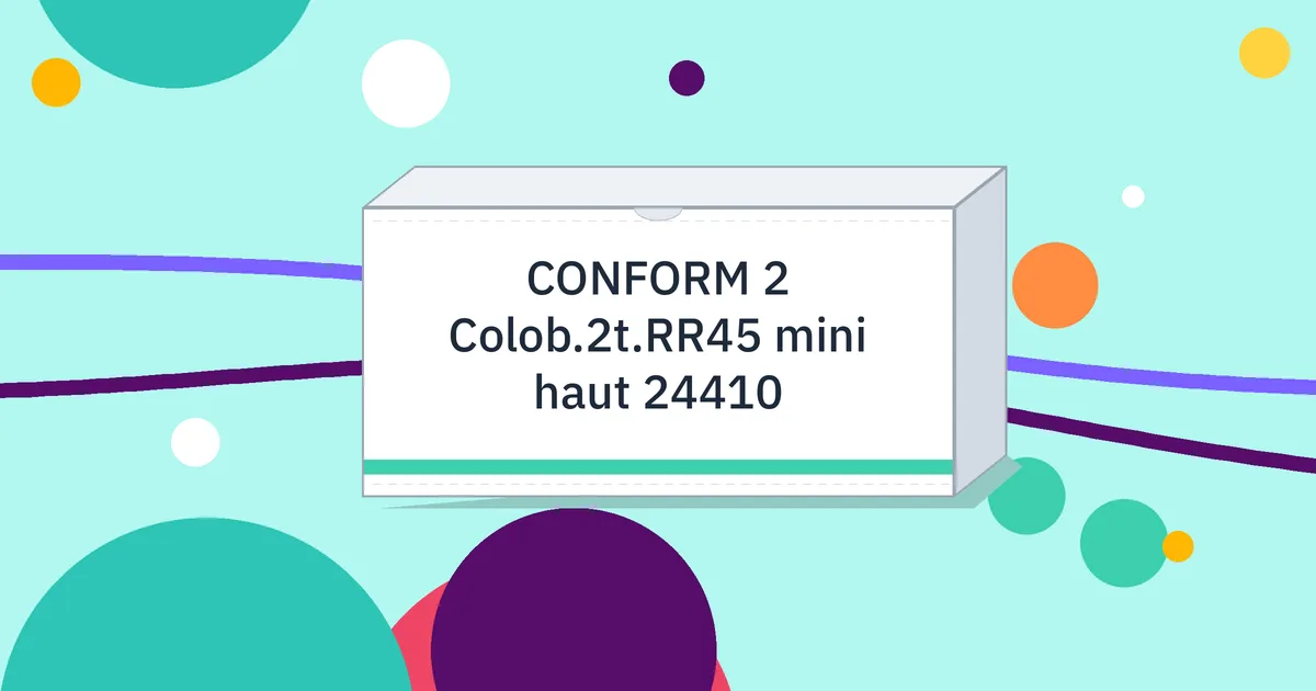 Symbolbild: Packung mit der Aufschrift CONFORM 2 Colob.2t.RR45 mini haut 24410 (PZN 00733464) – Verfügbarkeit und Bezug in Apotheken in Frankfurt am Main