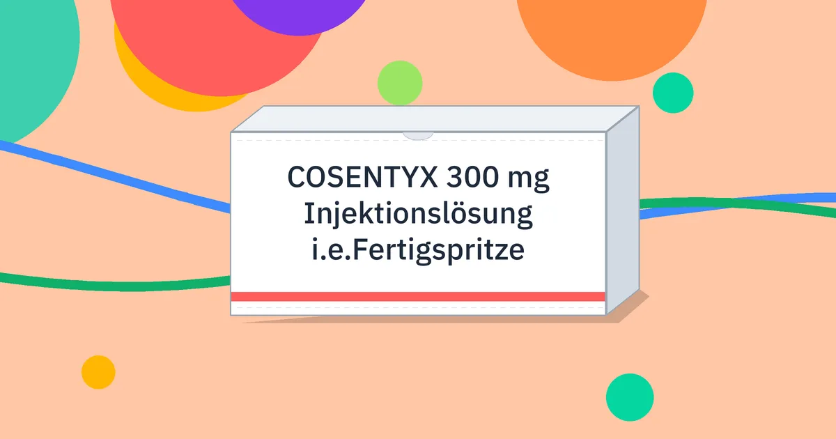 Symbolbild: Packung mit der Aufschrift COSENTYX 300 mg Injektionslösung i.e.Fertigspritze (PZN 17843613) – Verfügbarkeit und Bezug in Apotheken in Frankfurt am Main