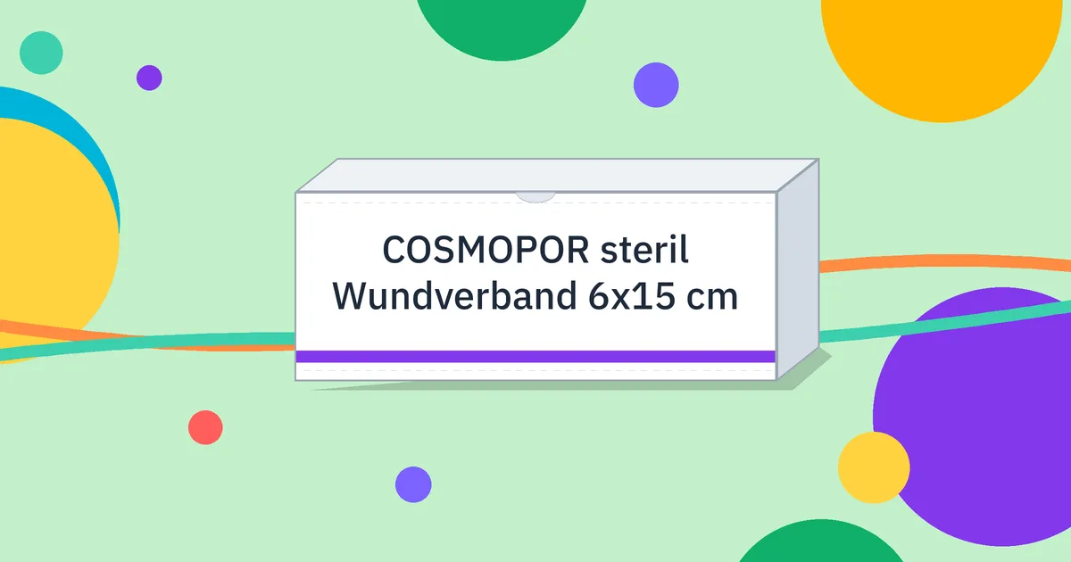 Symbolbild: Packung mit der Aufschrift COSMOPOR steril Wundverband 6x15 cm (PZN 18715461) – Verfügbarkeit und Bezug in Apotheken in Frankfurt am Main