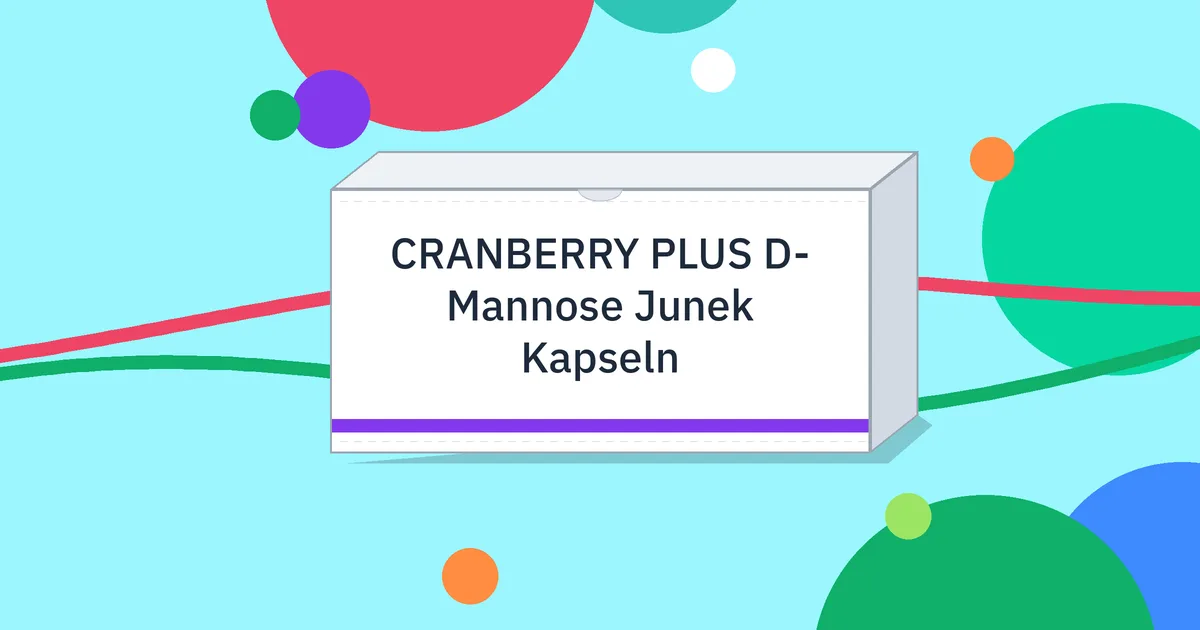 Symbolbild: Packung mit der Aufschrift CRANBERRY PLUS D-Mannose Junek Kapseln (PZN 15656893) – Verfügbarkeit und Bezug in Apotheken in Frankfurt am Main