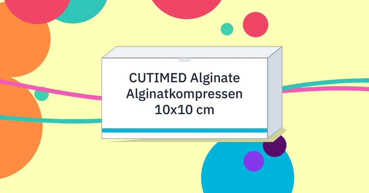 Symbolbild: Packung mit der Aufschrift CUTIMED Alginate Alginatkompressen 10x10 cm (PZN 06941844) – Verfügbarkeit und Bezug in Apotheken in Frankfurt am Main