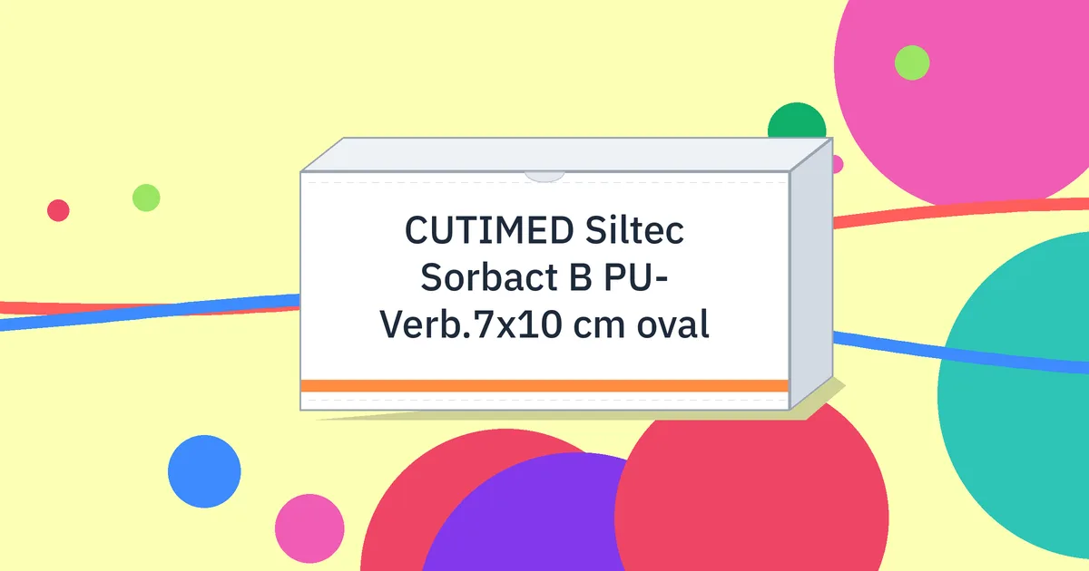 Symbolbild: Packung mit der Aufschrift CUTIMED Siltec Sorbact B PU-Verb.7x10 cm oval (PZN 19809402) – Verfügbarkeit und Bezug in Apotheken in Frankfurt am Main