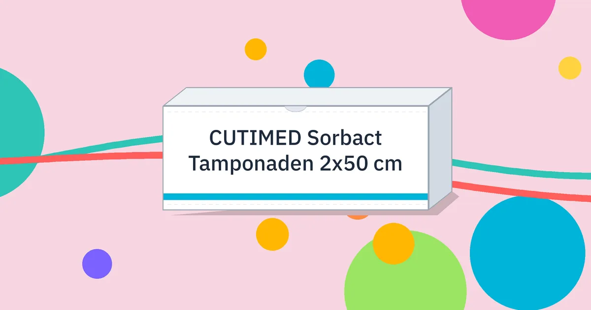 Symbolbild: Packung mit der Aufschrift CUTIMED Sorbact Tamponaden 2x50 cm (PZN 19756031) – Verfügbarkeit und Bezug in Apotheken in Frankfurt am Main