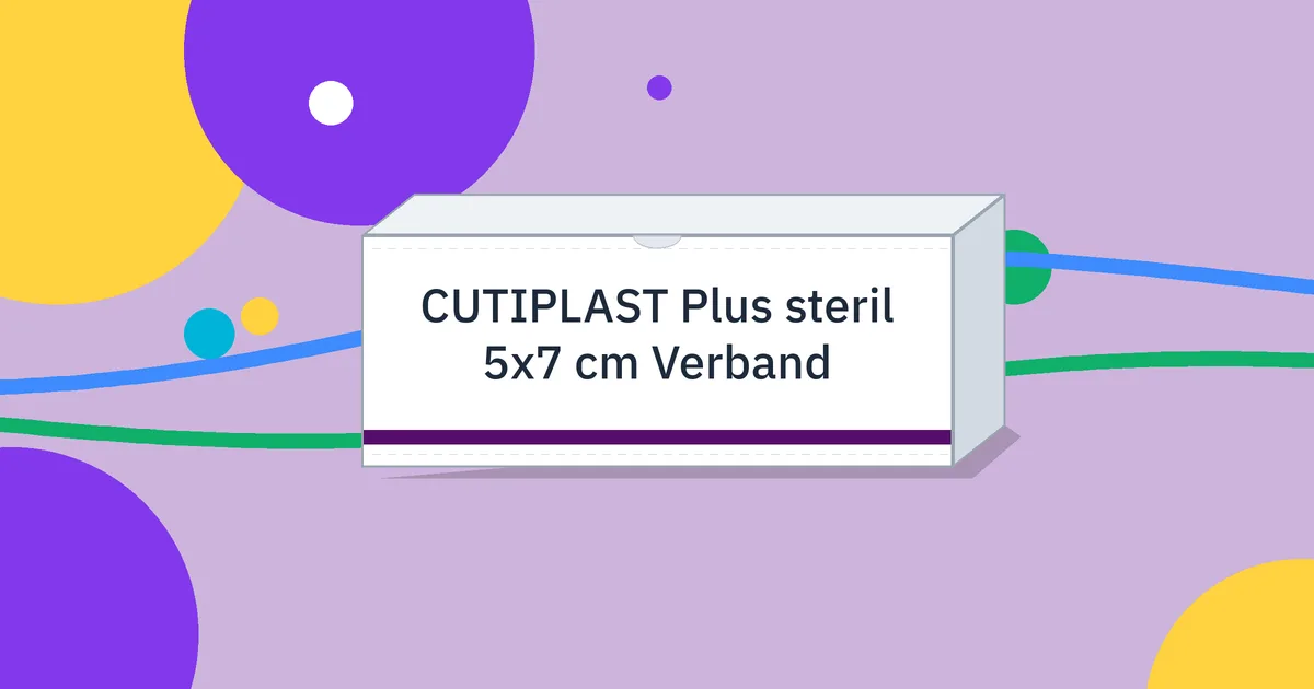 Symbolbild: Packung mit der Aufschrift CUTIPLAST Plus steril 5x7 cm Verband (PZN 08928730) – Verfügbarkeit und Bezug in Apotheken in Frankfurt am Main