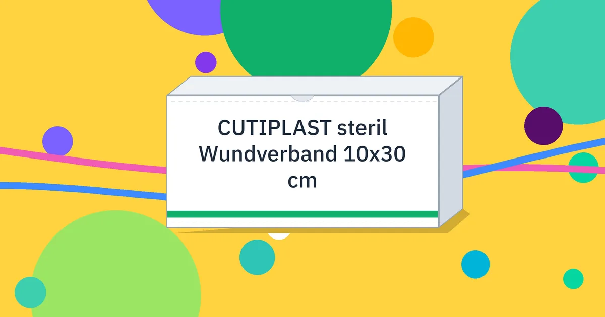 Symbolbild: Packung mit der Aufschrift CUTIPLAST steril Wundverband 10x30 cm (PZN 13751877) – Verfügbarkeit und Bezug in Apotheken in Frankfurt am Main