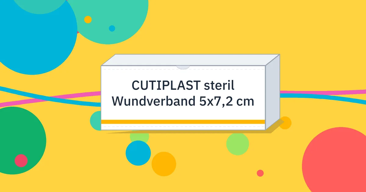Symbolbild: Packung mit der Aufschrift CUTIPLAST steril Wundverband 5x7,2 cm (PZN 13886123) – Verfügbarkeit und Bezug in Apotheken in Frankfurt am Main
